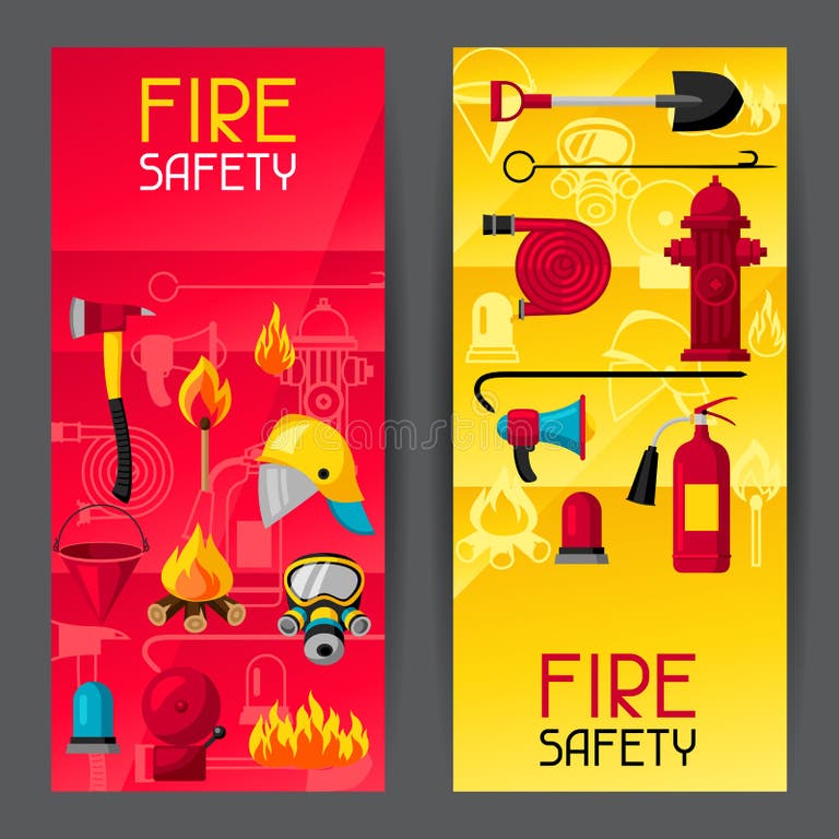 Banners with Firefighting Items. Fire Protection Equipment Stock Vector ...