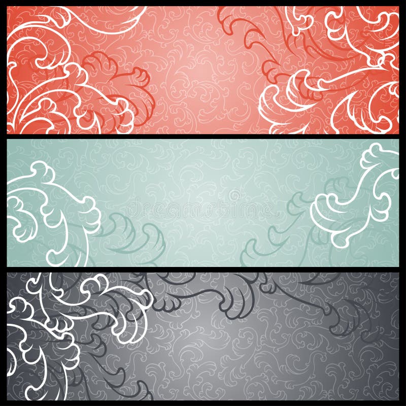Banners with Floral Pattern in Retro Style Stock Vector - Illustration ...