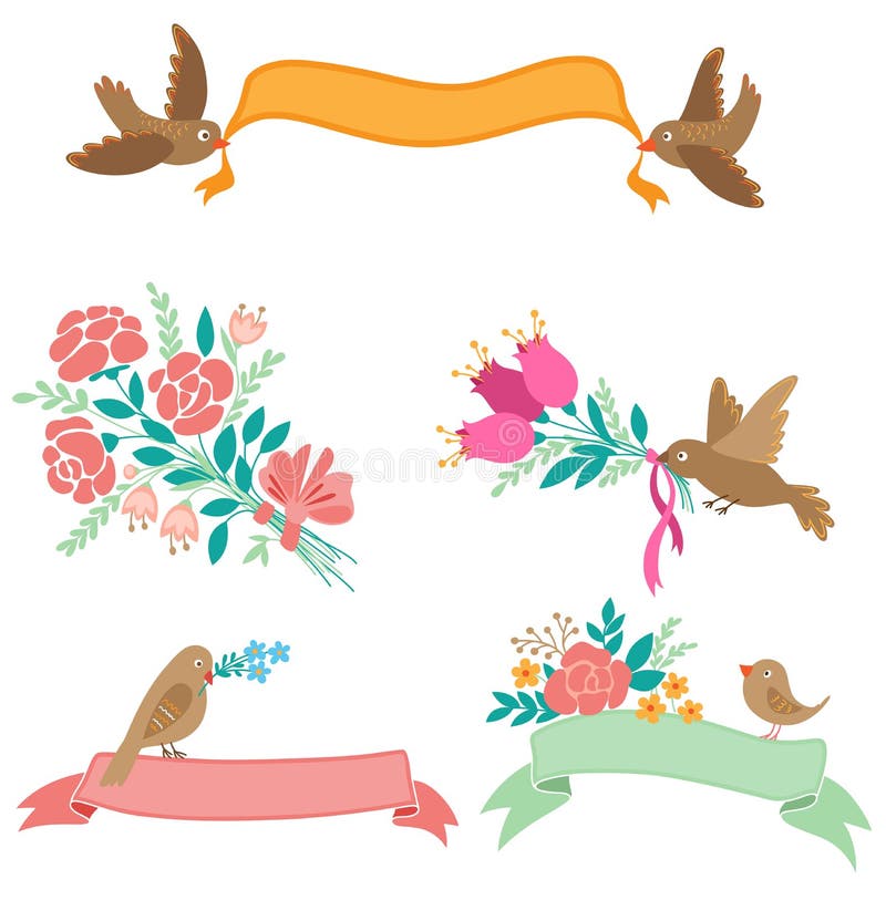 Banners with Flowers and Birds Stock Vector - Illustration of bloom ...