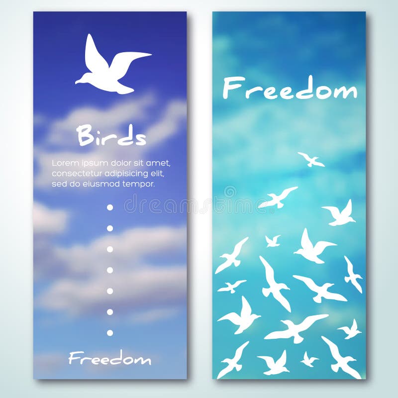 Banners with Flying Birds Silhouettes. Stock Vector - Illustration of ...