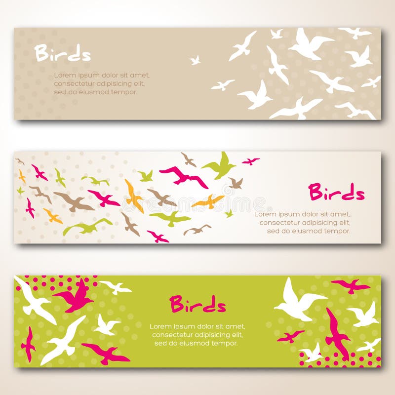 Banners with Flying Birds Silhouettes. Stock Vector - Illustration of ...