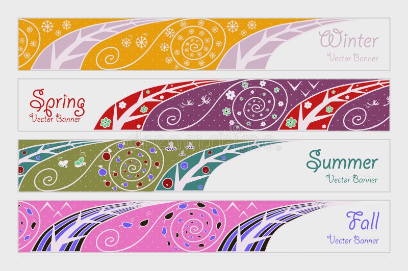 Banners with four seasons stock vector. Illustration of funny - 48533123
