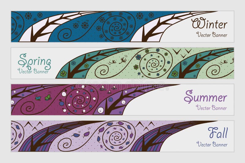 Banners with four seasons stock vector. Illustration of design - 48533175