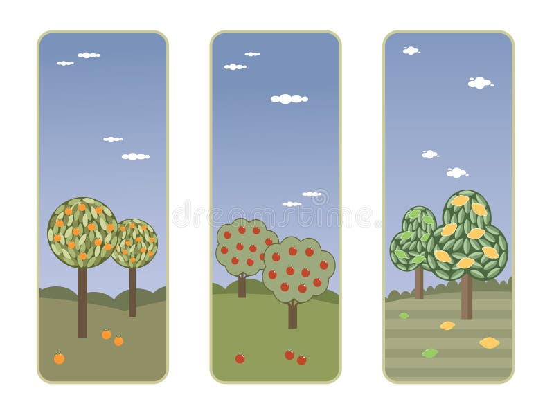 Banners with fruit trees stock vector. Illustration of trunk - 5676354
