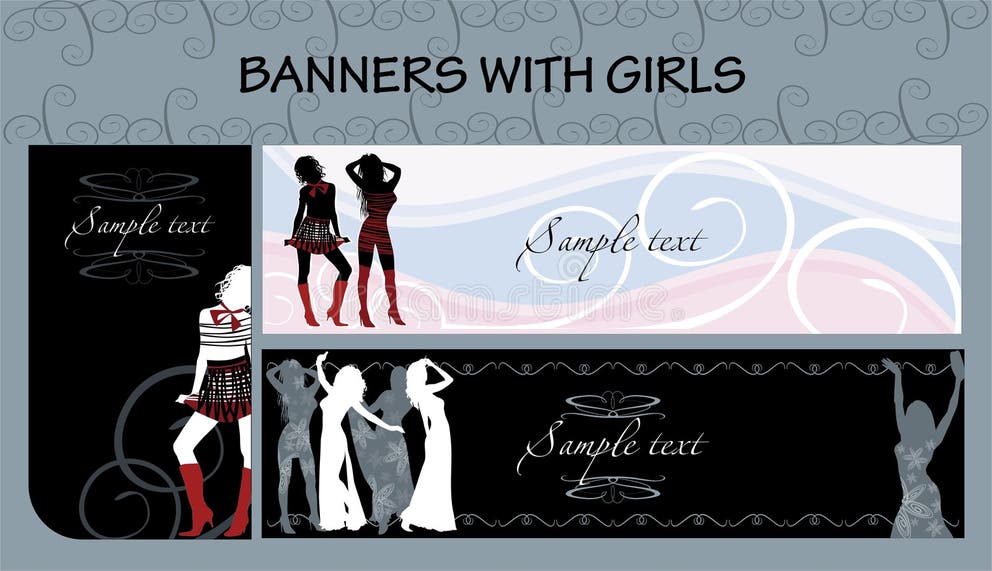 Banners with girls stock vector. Illustration of pattern - 9084756
