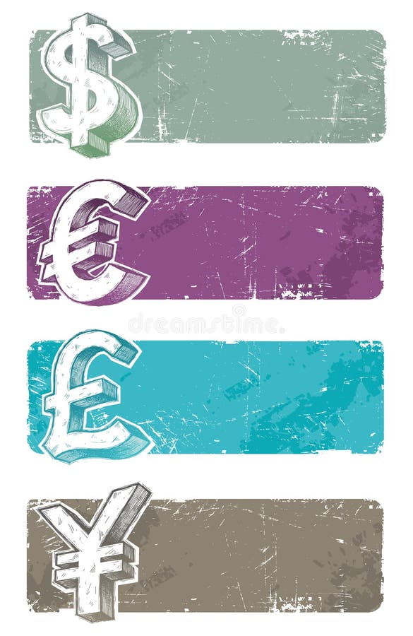 Banners with Hand Drawn Currency Signs Stock Vector - Illustration of ...