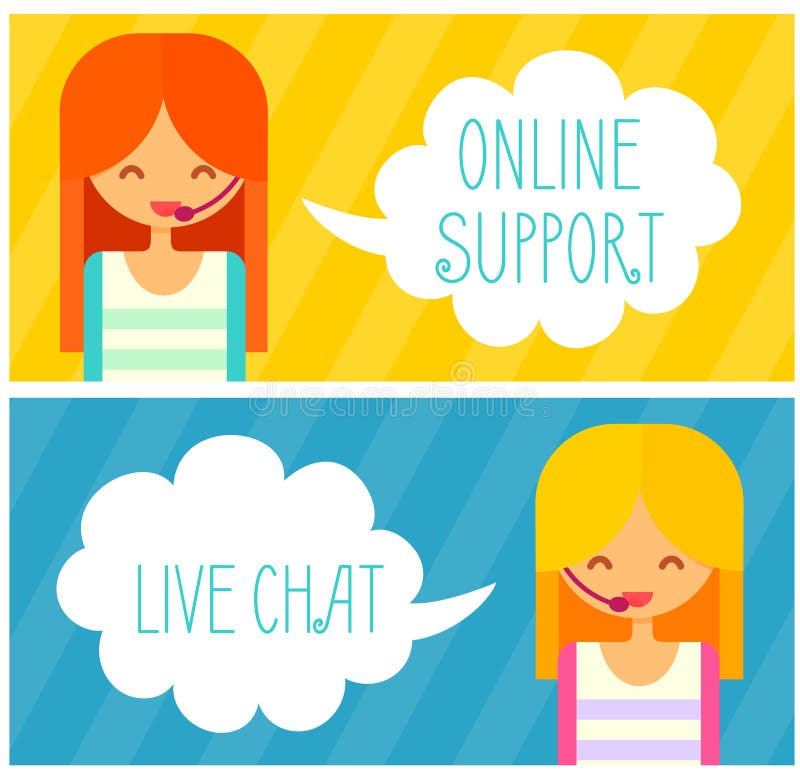 Banners with Live Chat Support Managers, Young Stock Vector ...