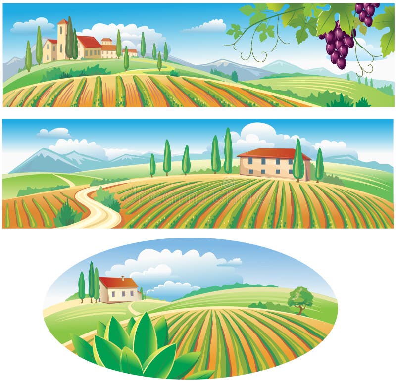 Banners Met Het Landbouwlandschap Vector Illustratie - Illustration of ...