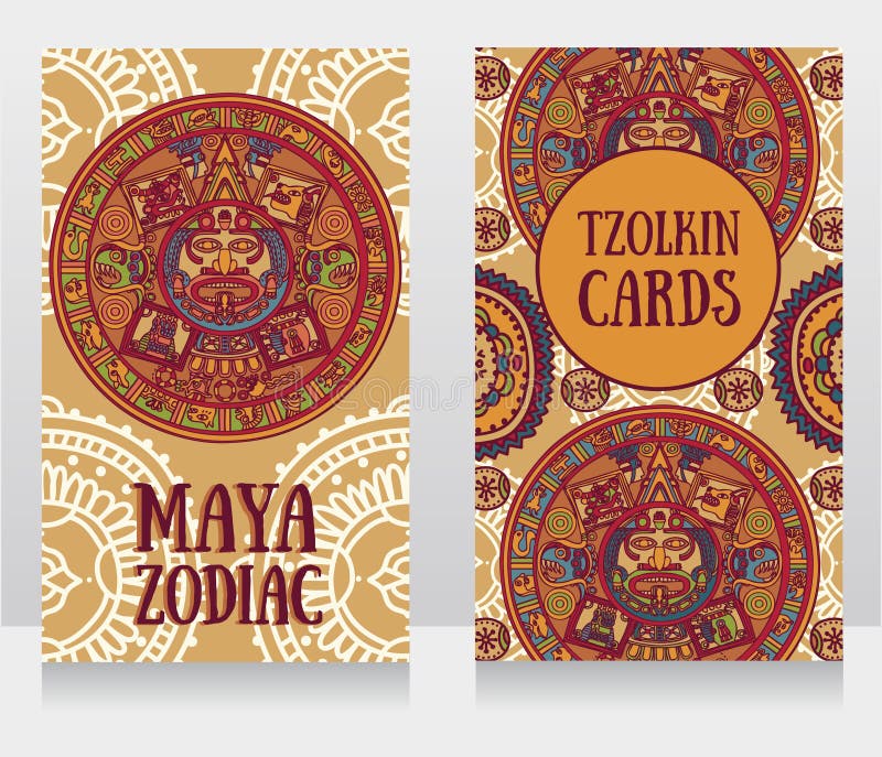 Banners with Ornamental Mayan Zodiac Stock Vector - Illustration of ...