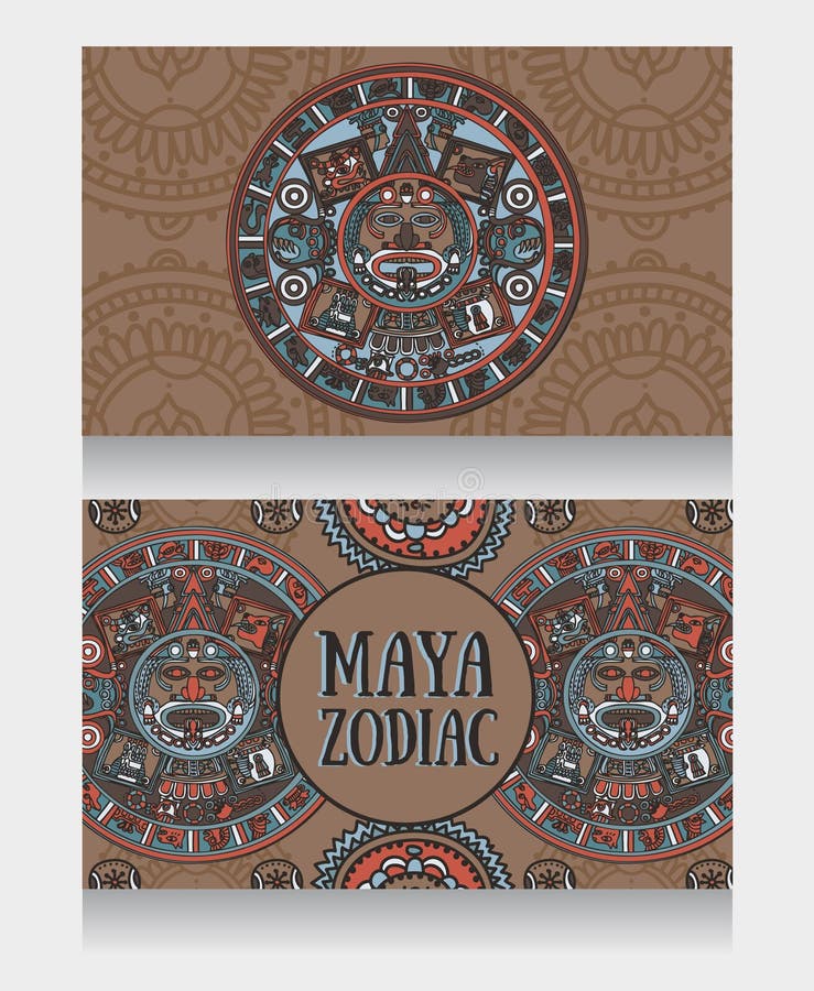 Banners with Ornamental Mayan Zodiac Stock Vector - Illustration of ...