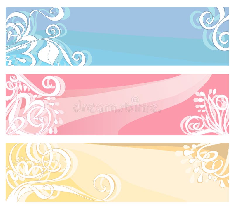 Banners in Pastel Colors with Floral Elements and Swirls Stock Vector ...