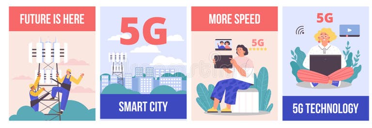 Banners or Posters Bundle on 5G Internet Technology, Flat Vector ...