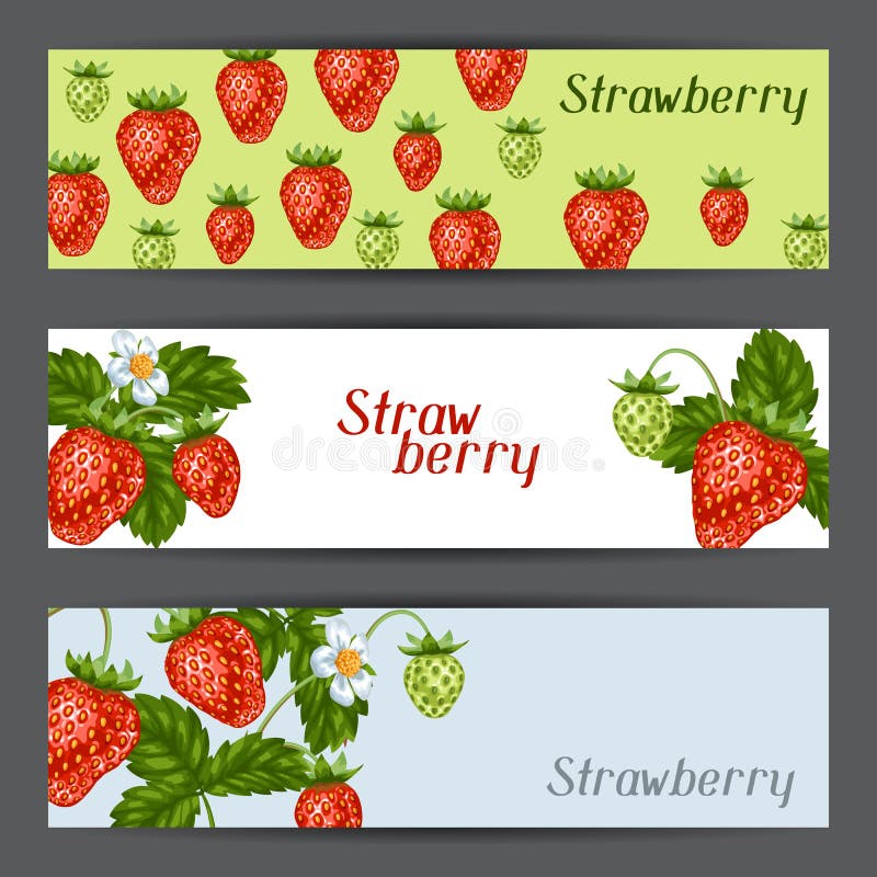 Banners with Red Strawberries. Illustration of Berries and Leaves Stock ...