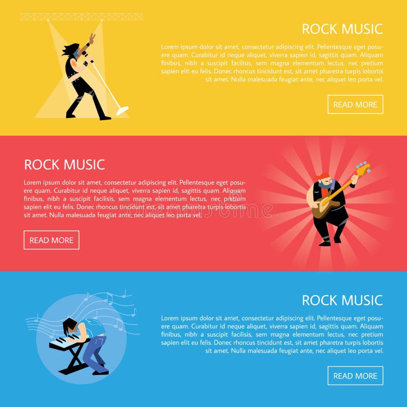 Banners with Rock Musicians Playing Instruments Stock Vector ...