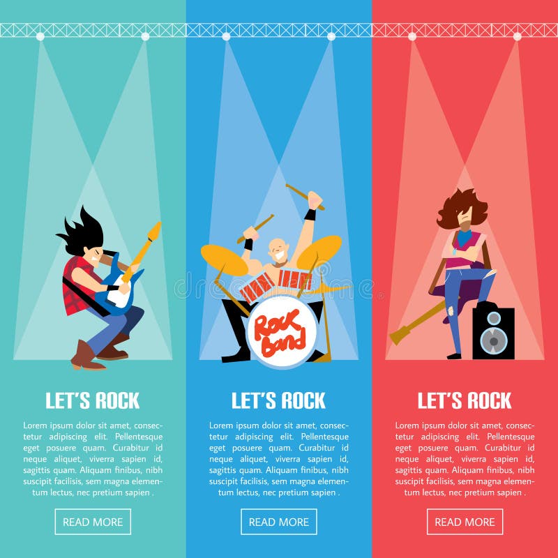 Banners with Rock Musicians Playing Instruments Stock Vector ...