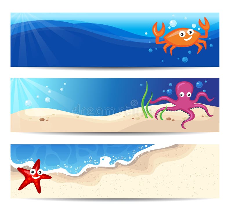 Banners with Sea Creatures stock vector. Illustration of banner - 28793855