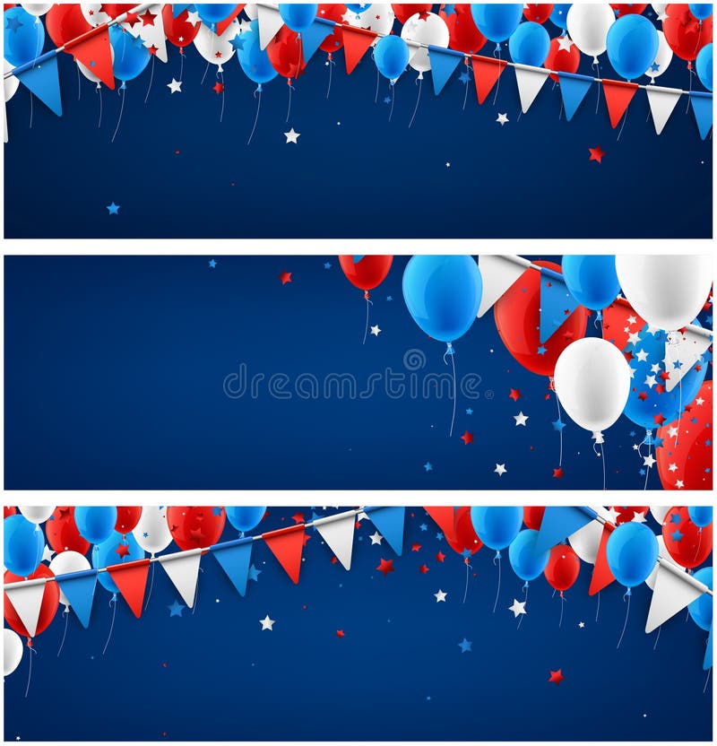 Banners Set with Balloons and Flags. Stock Vector - Illustration of ...