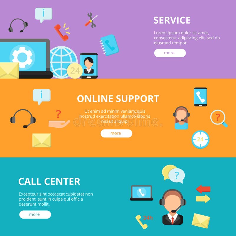 Banners Set of Call Center Support. Horizontal Banners Template with ...