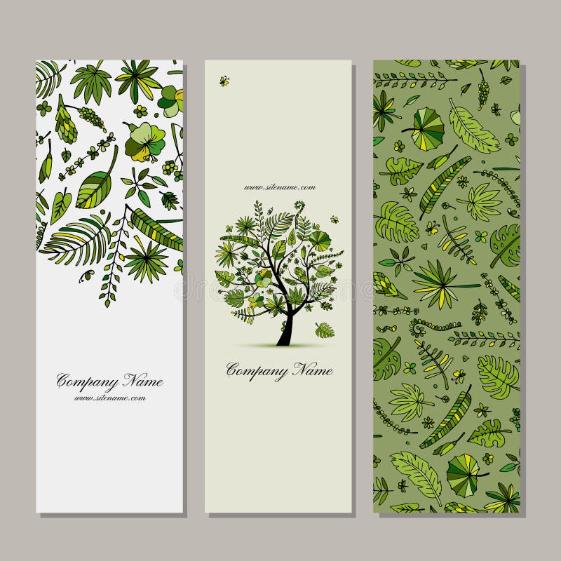 Banners Set, Tropical Tree Design Stock Vector - Illustration of ...