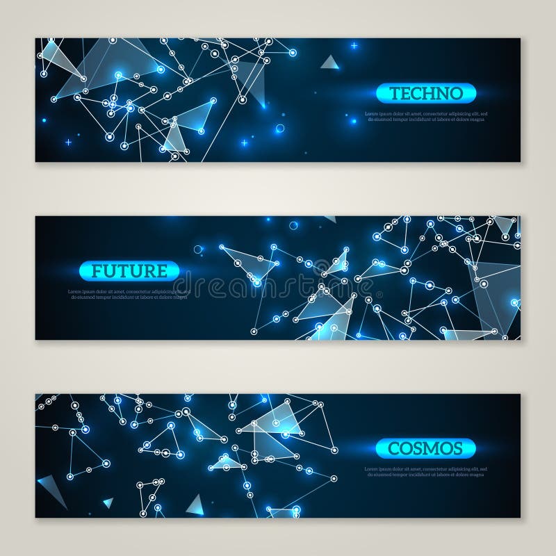 Banners Set with Wireframe Mesh Polygonal Element Stock Vector ...