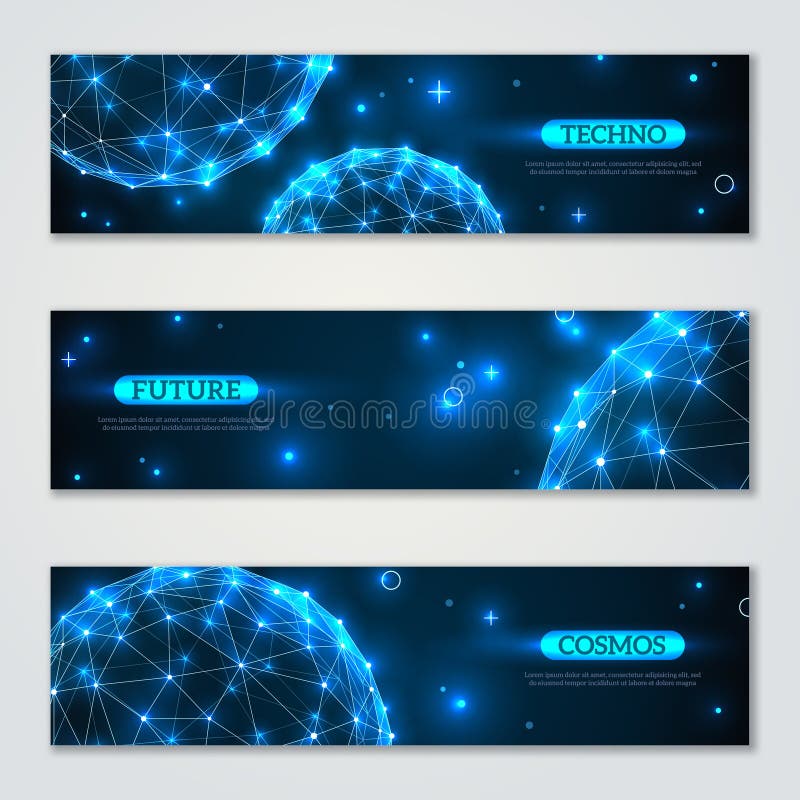 Illustration Banners Set, Abstract Molecules with Circles, Lines ...