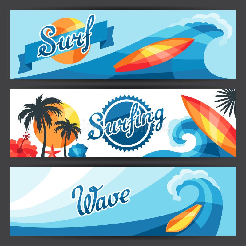 Banners with Surfing Design Stock Vector - Illustration of invitation ...