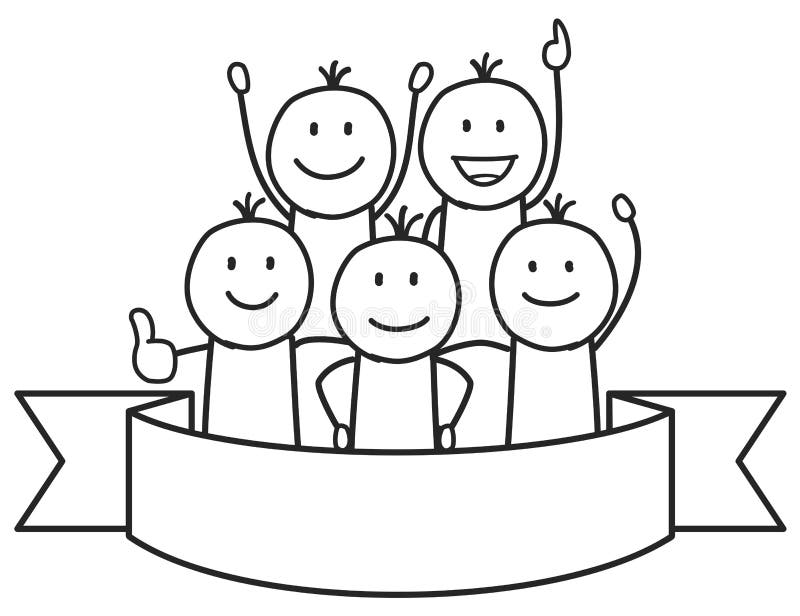 Happy Team with a Big Empty Banner Stock Vector - Illustration of flat ...