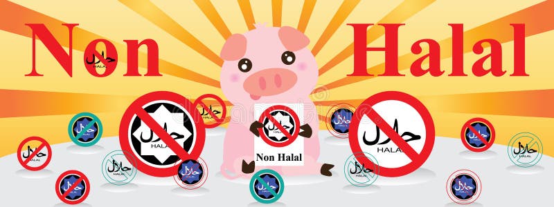 Ensemble Non Halal D'autocollant De Prise De Porc Illustration de ...