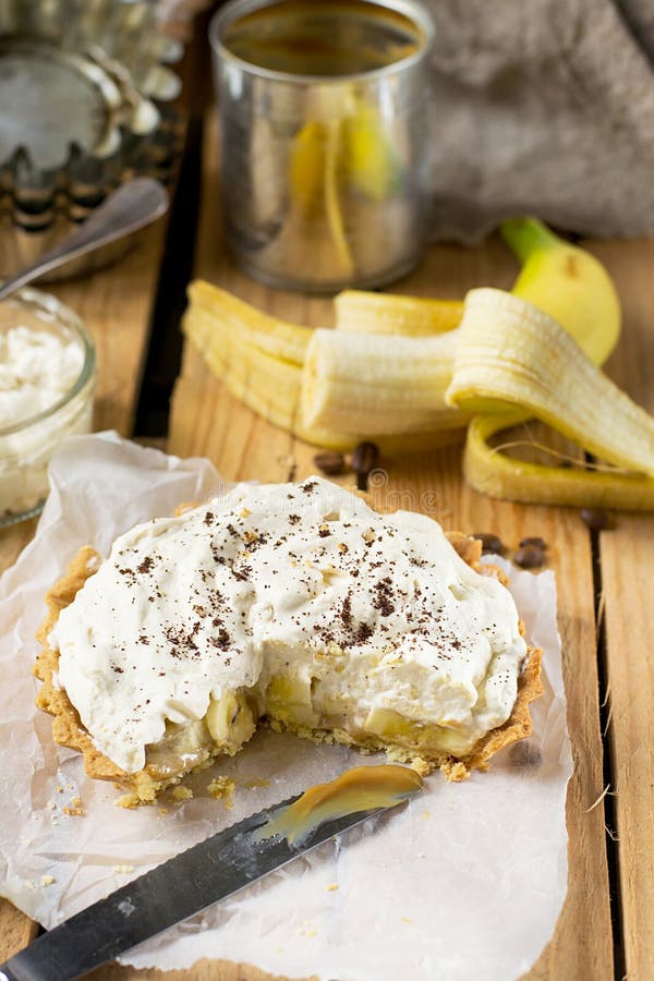 Banoffee Pie with Bananas, Whipped Cream and Toffee Stock Image - Image ...