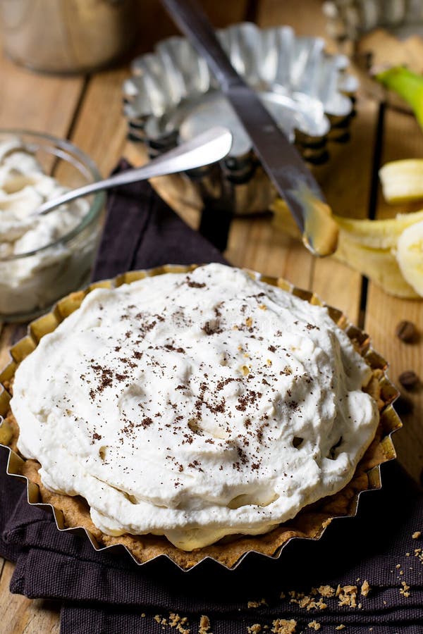 Banoffee Pie with Bananas, Whipped Cream and Toffee Stock Image - Image ...