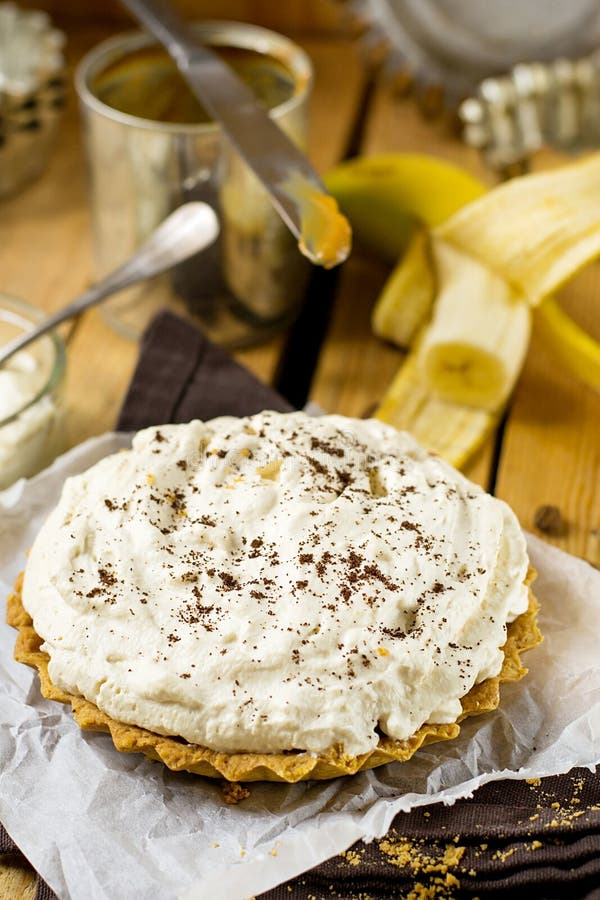 Banoffee Pie with Bananas, Whipped Cream and Toffee Stock Image - Image ...