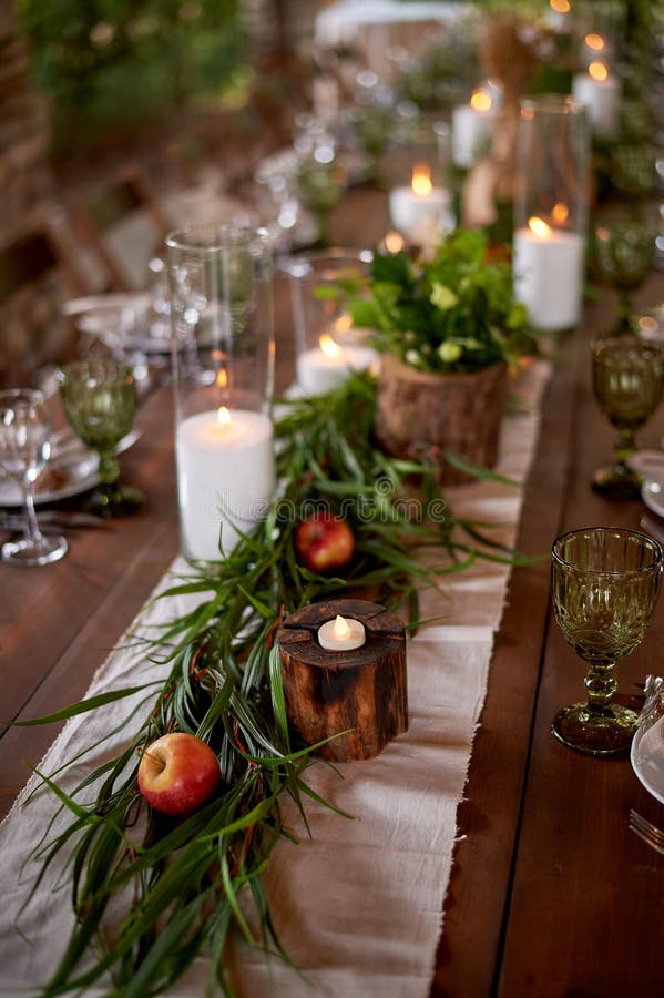 Banquet Decoration in a Simple Rustic Style with Grass, Greenery ...