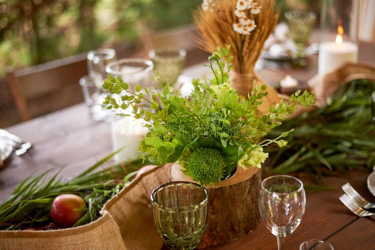 Banquet Decoration in a Simple Rustic Style with Grass, Greenery ...