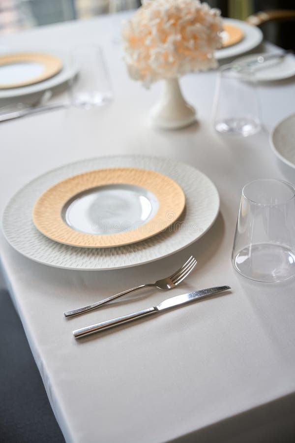 Banquet Hall. Beautiful Restaurant. Laid Table. Table Setting ...