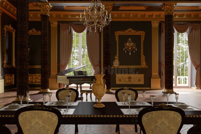 Banquet Hall in the Classical Style. 3d Render Stock Illustration ...