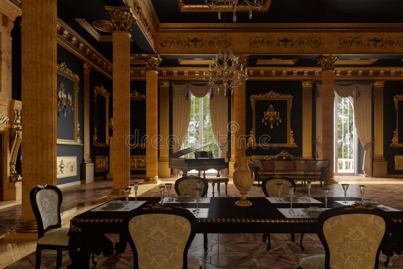 Banquet Hall in the Classical Style. 3d Render Stock Illustration ...