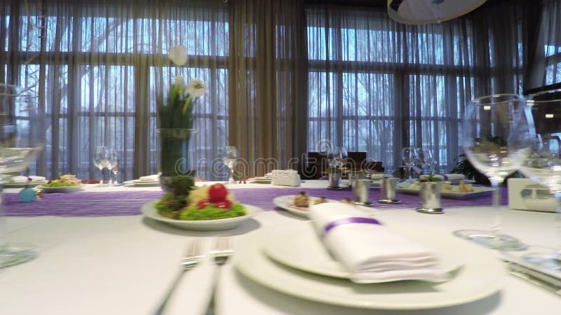 Banquet Hall on the Background of a Large Window Overlooking the Lawn ...