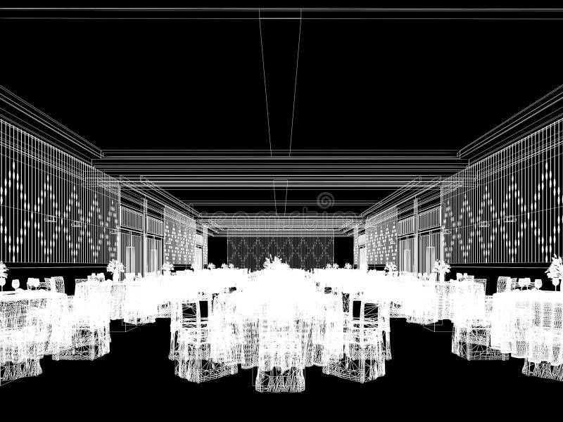 Banquet hall design, 3d stock illustration. Illustration of cutlery ...