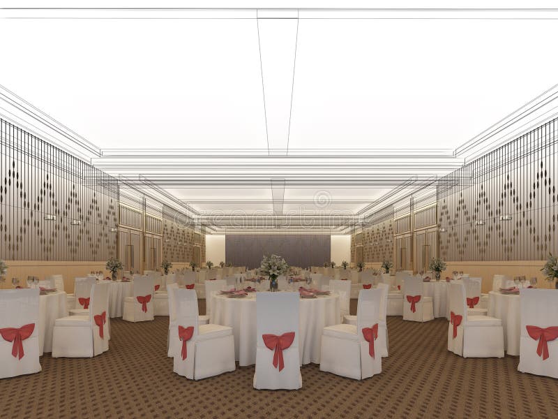 Banquet hall design, 3d stock illustration. Illustration of party ...
