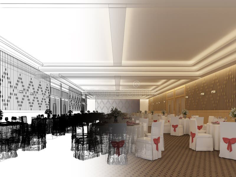 Banquet hall design, 3d stock illustration. Illustration of banquet ...