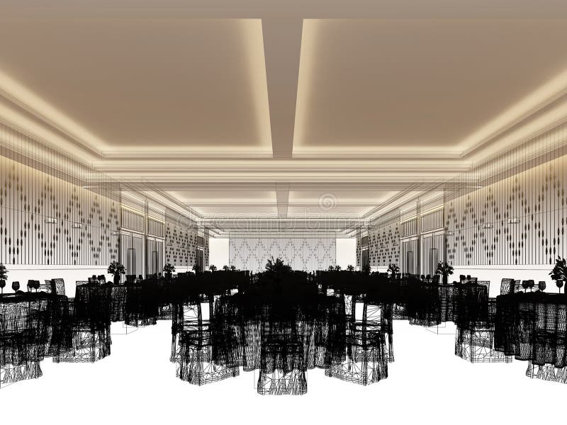 Banquet hall design, 3d stock illustration. Illustration of cutlery ...
