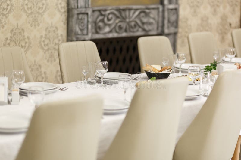 Banquet Hall, Set Table, Beautiful Dishes and Food Stock Image - Image ...
