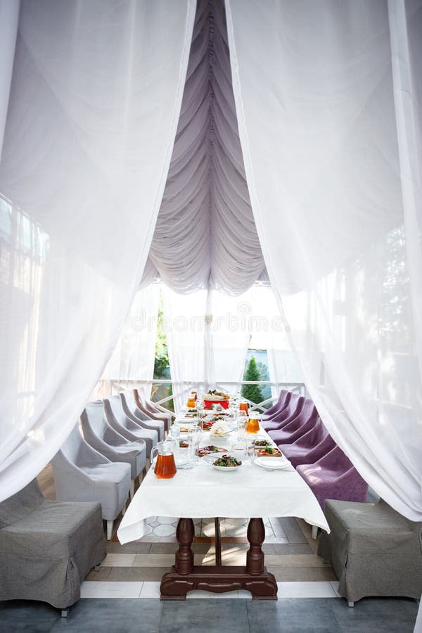 Banquet Hall, Set Table, Beautiful Dishes and Food Stock Image - Image ...