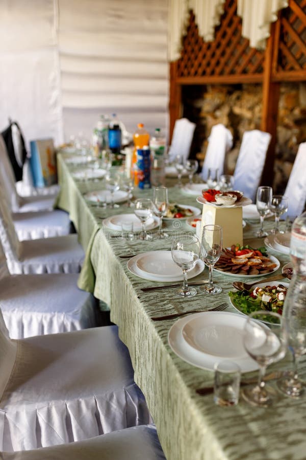 Banquet Hall, Set Table, Beautiful Dishes and Food Stock Photo - Image ...