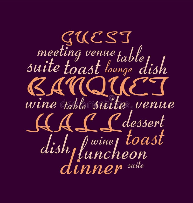 Banquet hall word collage stock vector. Illustration of typescript ...