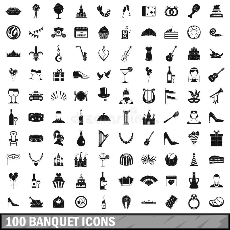 100 Banquet Icons Set, Simple Style Stock Vector - Illustration of ...