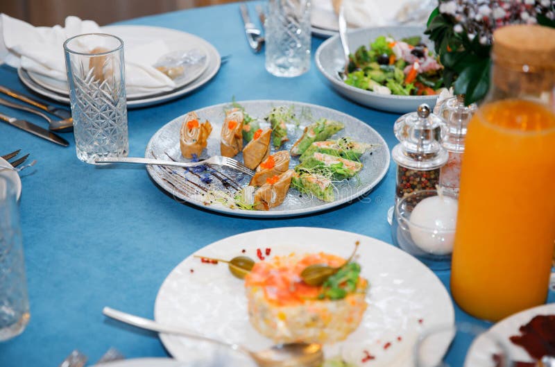 Banquet in the Restaurant, Serving Tables, Appetizers, Sets Stock Photo ...