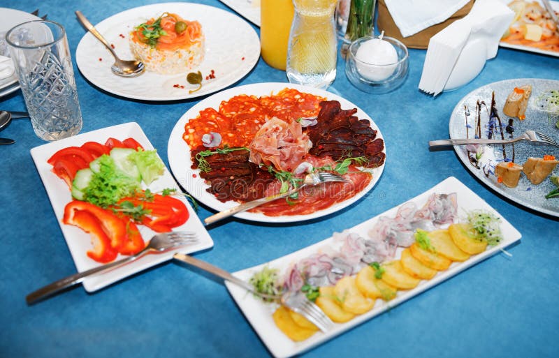 Banquet in the Restaurant, Serving Tables, Appetizers, Sets Stock Image ...