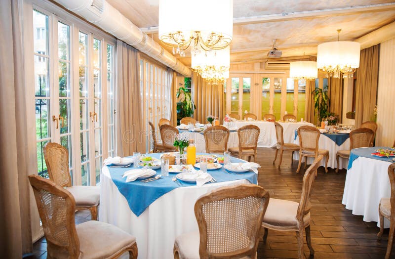 Banquet in the Restaurant, Serving Tables, Appetizers, Sets Stock Image ...