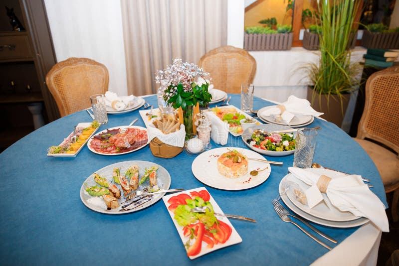 Banquet in the Restaurant, Serving Tables, Appetizers, Sets Stock Image ...